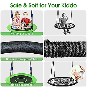 40 Inch Flying Saucer Tree Swing for Kids, 750lb Round Indoor Outdoor Swing Set with Foam Handle,Circle Swing with Steel Frame Adjustable Rope