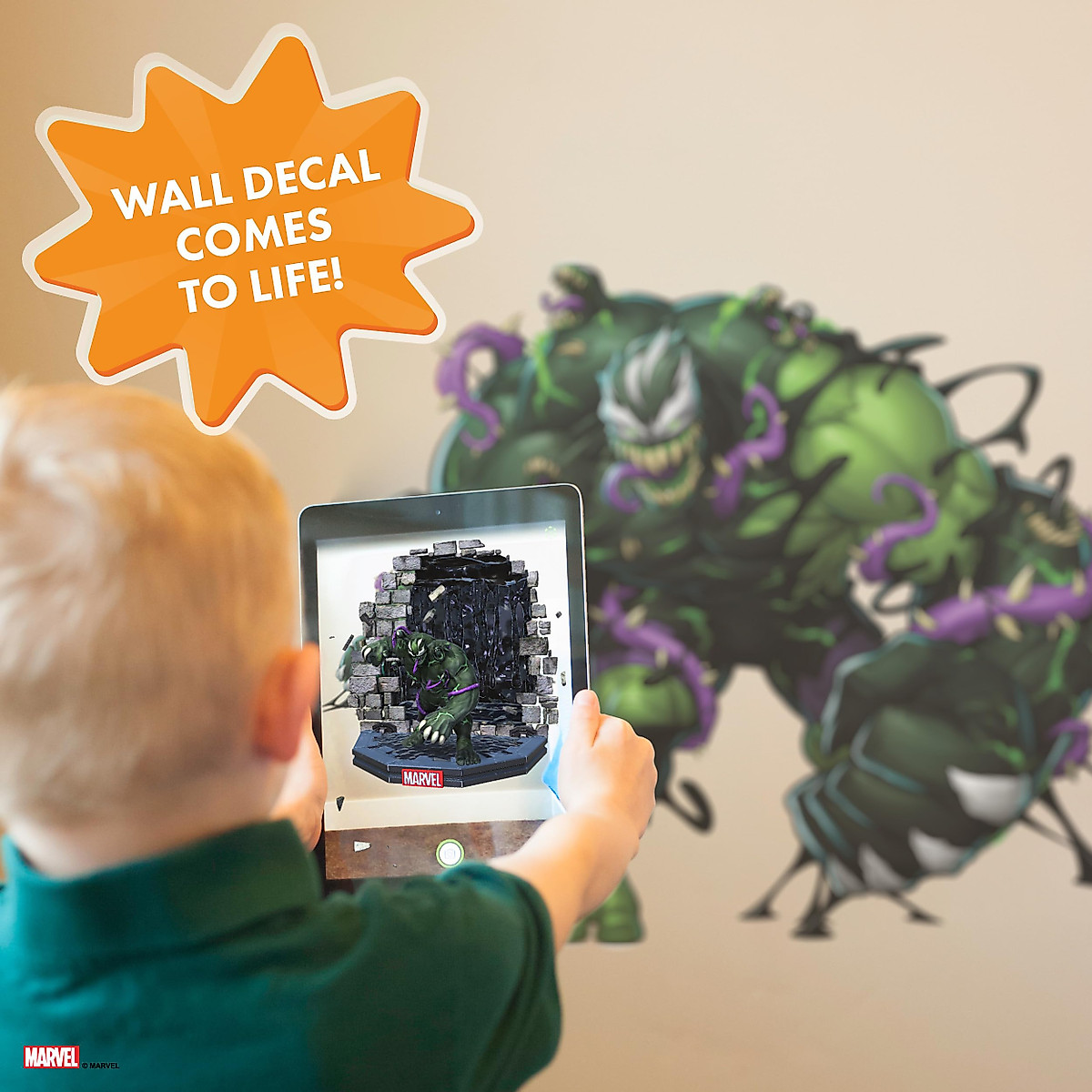 Wall Palz Marvel Venomized Hulk Wall Decals - Marvel Incredible Hulk Wall Decal - with 3D Augmented Reality Interaction - 18" Venom Symbiote Hulk Stickers Marvel Decor