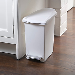 simplehuman 10 Liter / 2.6 Gallon Compact Slim Bathroom or Office Step Trash Can, White Plastic