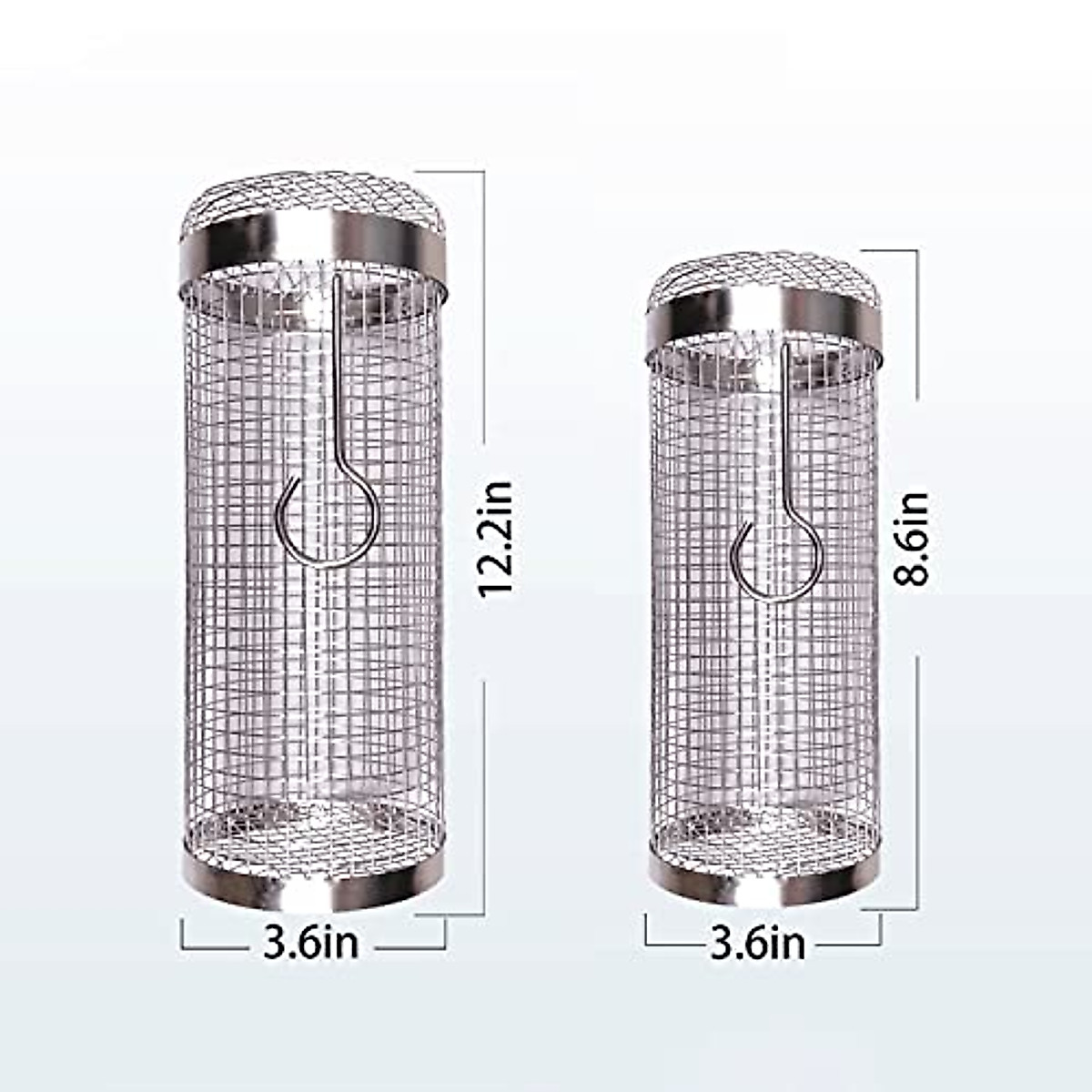 DMFC 2pcs Rolling Grilling Basket Stainless Steel Rolling Grill Baskets for Outdoor Grill Round BBQ Basket Camping Grill Suitable for Vegetable, Fries, Fish (12.2X3.6X3.6in)