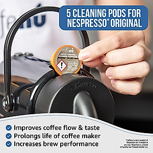Nespresso Compatible Cleaning Pods. 5 Cleaner Capsules. Improved Coffee Flavor. For Nespresso Originaline, Use with Descaling Kit.