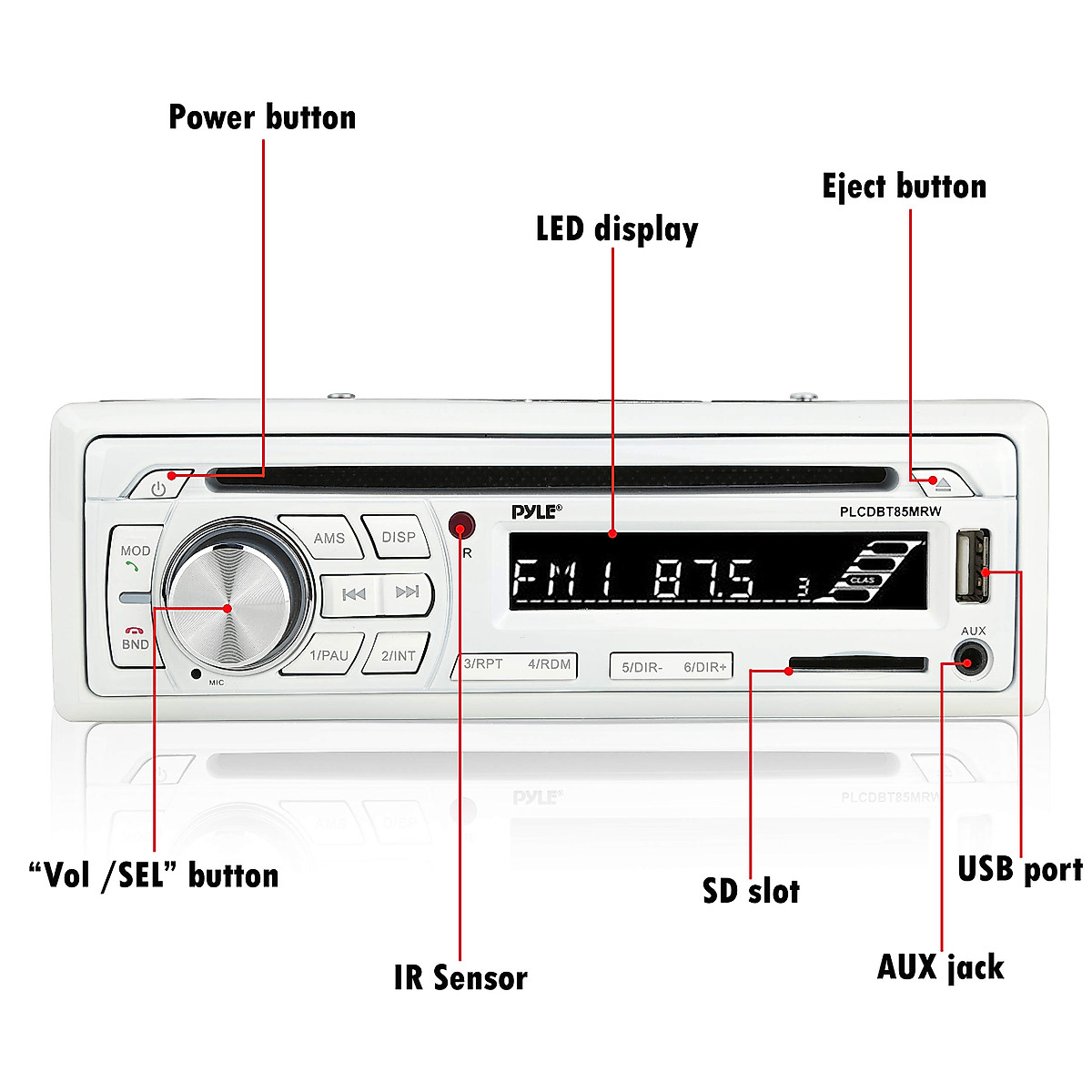 Pyle Marine Stereo Receiver Speaker Kit - In-Dash LCD Digital Console Built-in Bluetooth & Microphone 6.5” Waterproof Speakers (4) w/ MP3/USB/SD/AUX/FM Radio Reader & Remote Control -PLCDBT85MRW