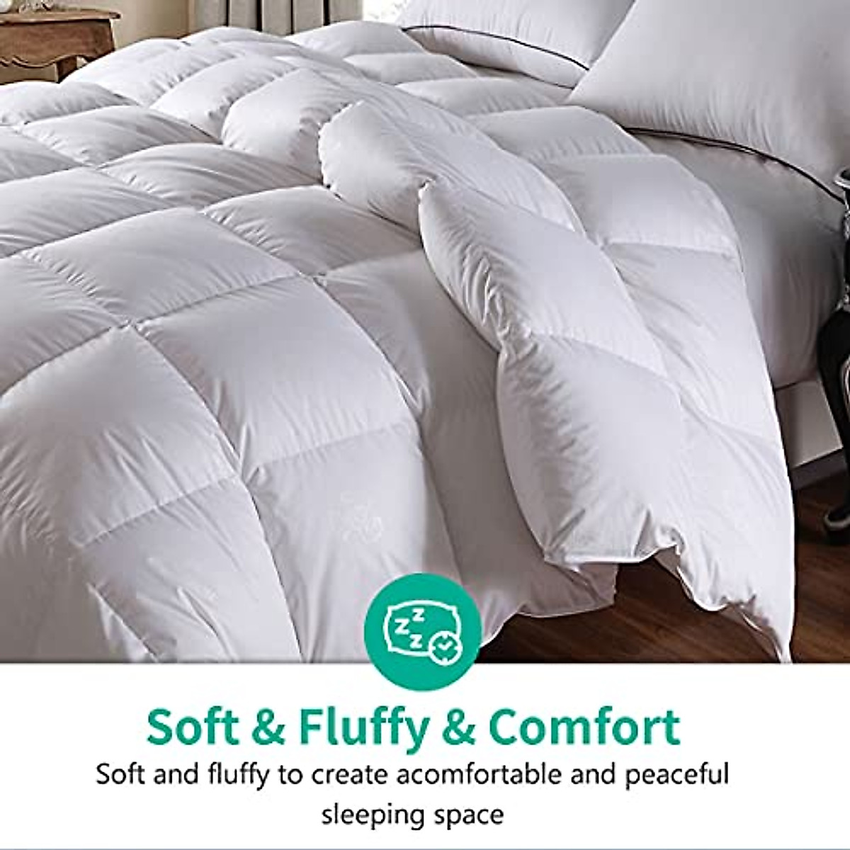APSMILE Organic Feathers Down Comforter California King, All-Seasons Duvet Insert, 100% Cotton and Goose Feathers Down Medium Warm Quilted Bed Comforter Insert (104x96, Ivory White)
