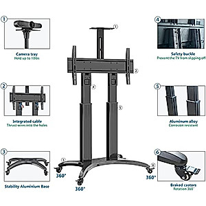 NB North Bayou Heavy Duty Aluminum Mobile TV Cart for 65-85 Inch Flat Screens, Rolling TV Stand with Load Capacity up to 125lbs AVF1800-70-1P(Black)
