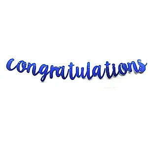 Congratulations Banner Blue Letters Glitter Paper Sign Decorations for Graduation, Achievement Party Celebrations, Wedding, Retirement, Bridal Shower, Baby Shower Pre-Strung (Blue)