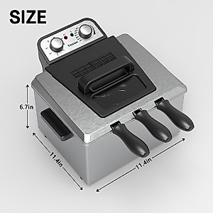 1800W 5 Liters/21 Cups Large Electric Deep Fryer with 3 Frying Baskets for Home Use, Adjustable Temperature,View Window Lid,Countertop Stainless Steel Body Deep Fryer Pot,Perfect for Kitchen, Fry Fish