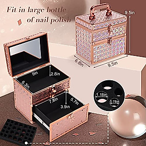 Costravio Nail Supplies Organizer Box Nail Polish Storage Case for Nail Tech or Home Use With Drawer and Slots Travel Makeup Train Case Portable Lockable - Rose Gold