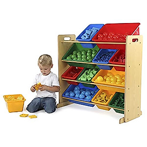 Humble Crew, Natural/Primary Kids' Toy Storage Organizer with 12 Plastic Bins, 34*35*15.5inch
