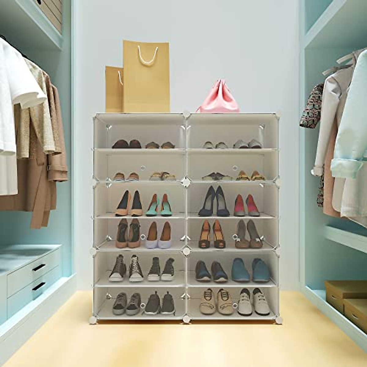 HOMICKER Shoe Rack Organizer, 24 Pair Shoe Storage Cabinet with Door Expandable Plastic Shoe Shelves for Closet,Entryway,Hallway,Bedroom,6 Tier