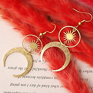 Sacina Gothic Boho Sun and Moon Zinc Earrings, Crescent Moon Star Pendant, Celestial Earrings, Goth Jewelry Gift for Women (Sun and Moon)