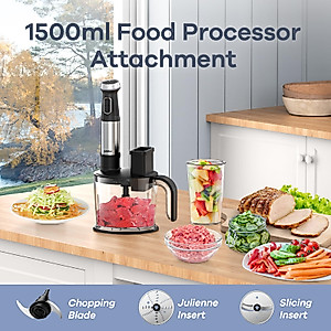 Ganiza Immersion Blender 7 in 1 Hand Blender 800W Heavy Duty Motor, 15 Speed and Turbo Mode Handheld Blender Stainless Steel Sitck Blender With 1500ml Food Processor and Other 6 Pieces