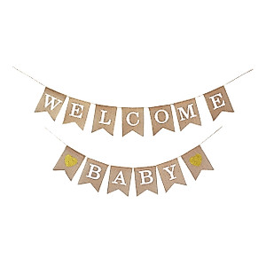 Mandala Crafts Welcome Baby Banner for Gender Neutral Baby Shower Decorations - Baby Shower Banner for Baby Shower Decor - Baby Burlap Banner Garland