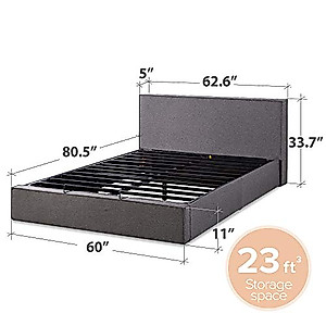 ZINUS Finley Upholstered Platform Bed Frame with Lifting Storage / Hydraulic Lifting Under Bed Storage / No Box Spring Needed / Easy Assembly, Queen