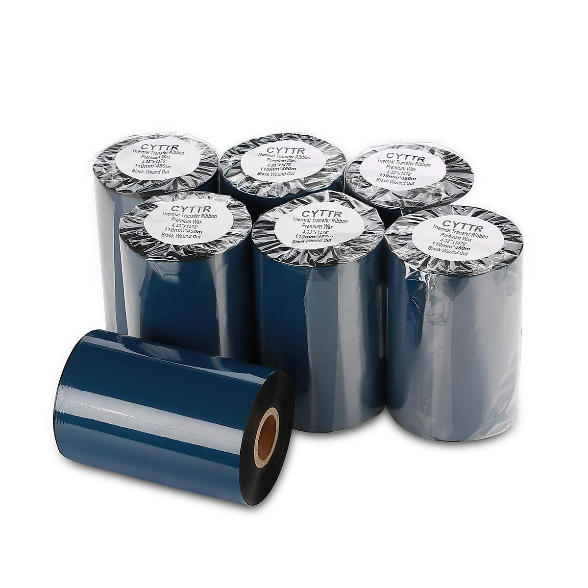CYTTR Thermal Transfer Ribbon - Premium Wax Printer Ribbon 1"Core Ink Out- 1 Roll (4.33" x 1476') 110mm450m for Zebra ZT410,ZT420,ZT610,105SL,110*i4,140*i4,zt230,Godex ez2300,Citizen s700