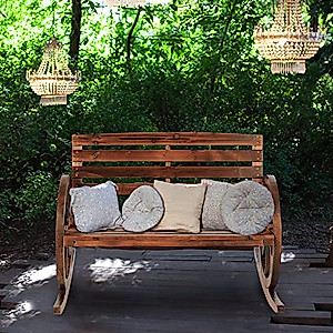 FURNDOOR Outdoor Wood Rocking Chair Wagon - Double Wooden Porch Rocking Bench Rustic Porch Rocker Chair for 2 Persons