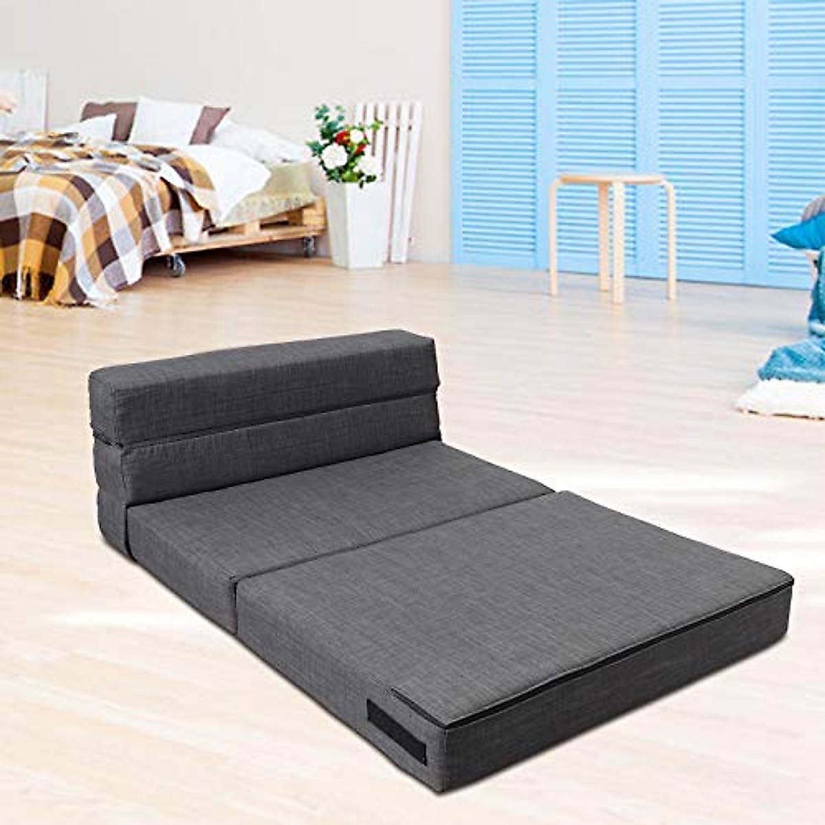 ANONER Fold Sofa Bed Couch Memory Foam with Pillow Futon Sleeper Chair Guest Bed and Fold Out Couch,Washable Cover Twin Size, Dark Gray