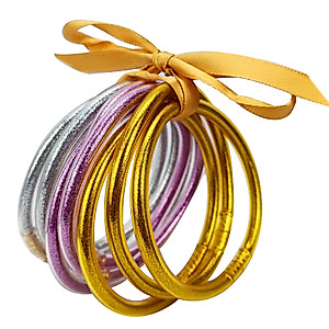 YBMYCM 9PCS Glitter Filled Jelly Silicone Bracelets Set,Soft Glitter Bracelet for Women Girls