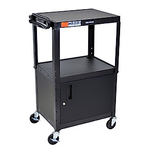 Luxor Multipurpose Adjustable Height Steel A/V Utility Cart with Cabinet - Black