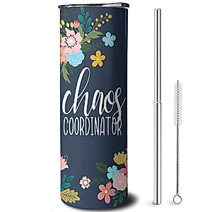 owbgsdh 20 oz Chaos Coordinator Skinny Tumblers with Lid and Straw, Stainless Steel Vacuum Insulated Travel Coffee Mug Cup Water Bottle, Thank You Gifts for Teacher, Women, Mom, Coworker