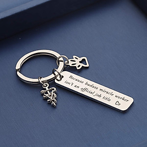 MYOSPARK Veterinarian Keychain Gift Because Badass Miracle Worker Isn't An Official Job Title Vet Tech Appreciation Gift Veterinary Medicine Jewelry (Veterinarian Keychain)