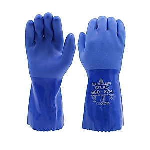SHOWA Size 9 Blue ATLAS Cotton Lined 1.3 mm Cotton And PVC Chemical Resistant Gloves, Large