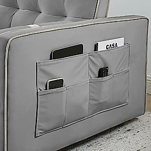 HomSof Modern 55.5" Pull Out Sleep Bed 2 Seater Loveseats Sofa Couch with Side Pockets Adjsutable Backrest and Lumbar Pillows for Apartment Office Living Room, Style E, Grey