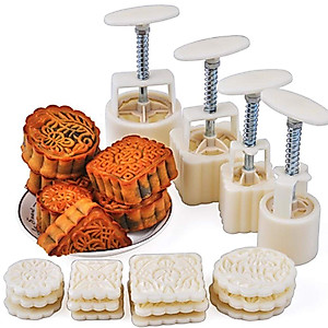 PowerKing Cookie Stamps, Cookie Presses, Moon Cake Mold, DIY Decoration Hand Press Cutter for Party Home Hotel (4 Sets, Each 3 Pattern Stamps)