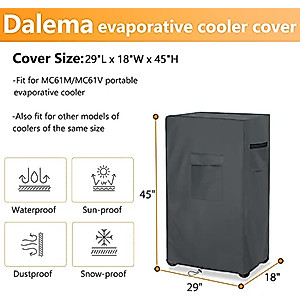 Dalema Evaporative Cooler Cover for MC61M/MC61V Evaporative Cooler,Heavy Duty Waterproof Evaporative Air Cooler Cover,29"L x 18"W x 45"H Swamp Evaporative Cooler Cover,Grey.