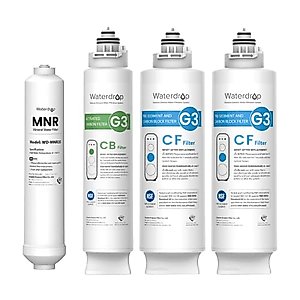 Waterdrop G3 Replacement Filter 1-Year Combo, 2 WD-G3-CF Filters and 1 WD-G3-CB Filter and 1 Mineral Filter, Replacement for WD-G3-W, WD-G3P600 and WD-G3P800-W Reverse Osmosis System, New Logo Design