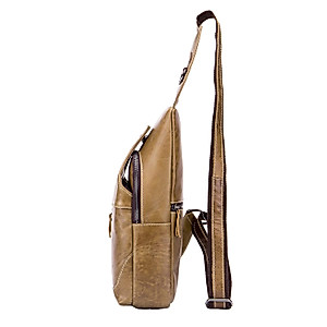 BULLKNIGHT Genuine Leather mens Chest Bag Casual Crossbody Bag Shoulder Sling Bag Travel Hiking Backpack HBK-XB019 (BROWN#2)
