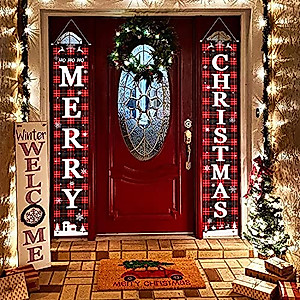 Merry Christmas Door Banners Porch Sign Hanging Banner Flag for Christmas Home Wall Indoor Outdoor Christmas Party Decorations