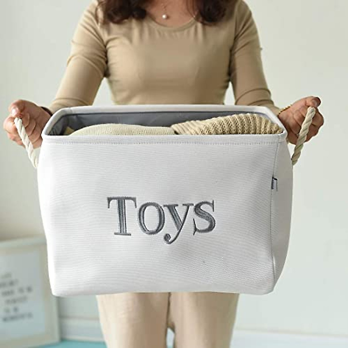 INough Toy Storage for Kids Toy Box Lightweight Collapsible Toy Storage Organizer Toys Bin with Handle, Storage Baskets for Kids, Boys, Girls, Nursery Room (Large, Toys)