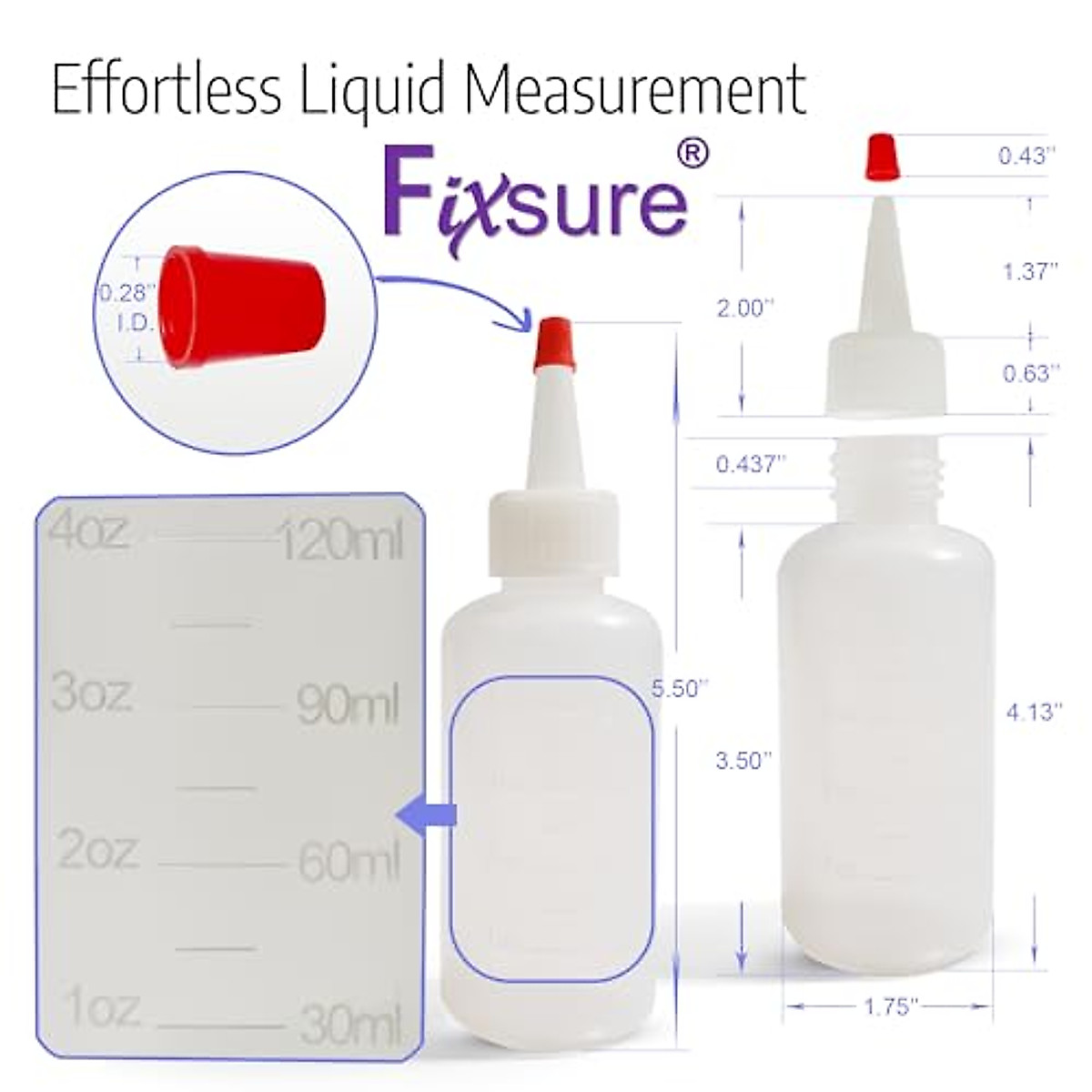 FIXSURE Plastic Squeeze Bottles with Red Tip Cap, 4 Oz Squirt Bottle For Ketchup, BBQ, Sauces, Syrup, Condiments, Oil, Pancake, Cookie Decorating, Dressings, Travel, Camping, Lab, Arts and Crafts (1)
