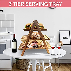 Durable Acacia Wooden Tray with Cloth for Easy Cleaning , 3 Tier Serving Tray , Charcuterie boards , Meat and Cheese Board with Detachable Trays , Cheese Boards Charcuterie Boards , Serving Trays