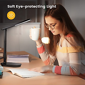 LASTAR LED Desk Lamp, Dimmable Eye-Protecting Table Lamps with Night Light, USB Charging Port, 4 Color Temperature Modes, 5 Brightness Levels, 1H Timer, Touch Control for Home Office Bedroom