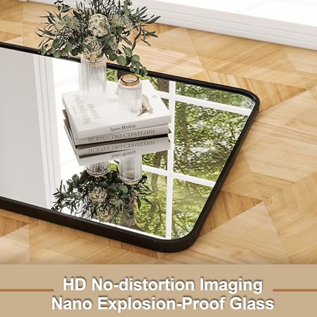 HARRITPURE Full Length Mirror 64"x21" Rounded Corner Aluminum Frame Black Full Body Floor Mirror Rectangle Standing Mirrors for Living Room Bedroom Cloakroom