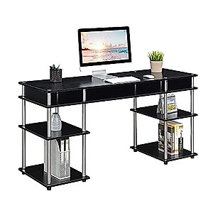 Convenience Concepts Designs2Go No Tools Deluxe Student Desk with Shelves, 60", Black