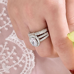 Wuziwen 4 Carats Wedding Engagement Band Rings for Women Sterling Silver Cubic Zirconia Size 9