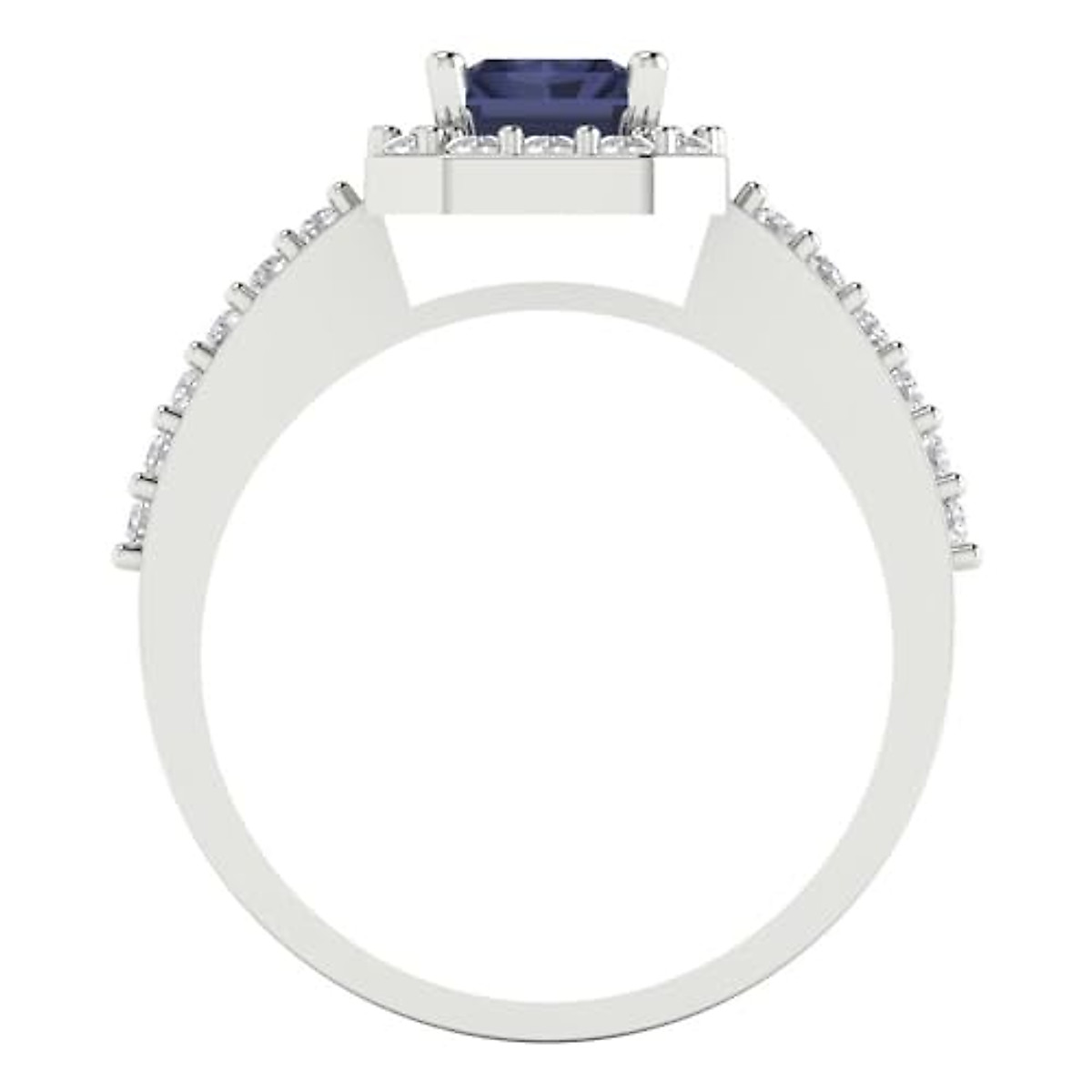 Clara Pucci 2.07 ct Emerald Cut Solitaire Halo Simulated Blue Sapphire Engagement Promise Anniversary Bridal Ring 18K White Gold 4.75