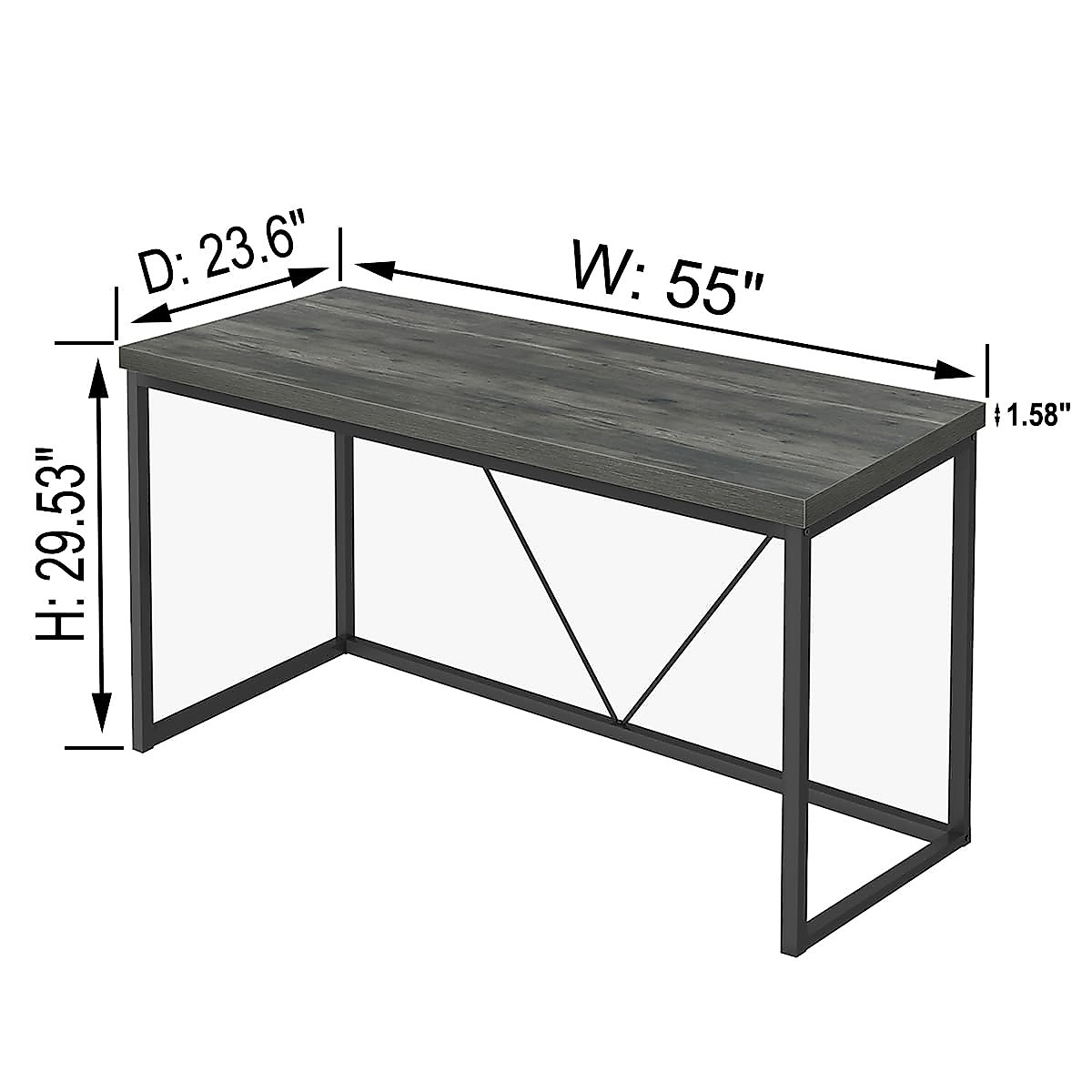 EXCEFUR 55 inch Computer Desk, Vintage Work Desk for Home Office, Rustic Wood and Metal Study Writing Table, Grey