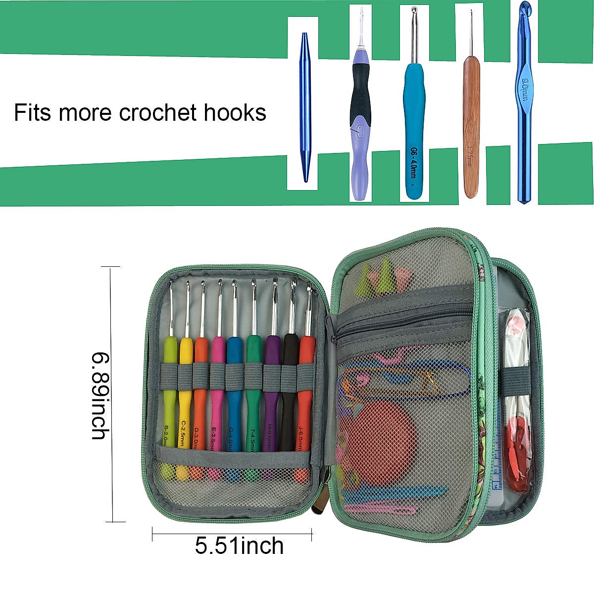 New Crochet Hook Case Without Hooks and Accessories, Zipper Storage Organizer Bag with Web Pockets for Various Crochet Needles/Knitting Accessories/Crochet Hook Kit Tools, Lightweight, Easy to Hold