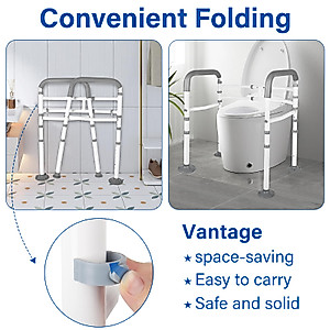 Jhkopqe Toilet Safety Rails(350 LB),Stand Alone Toilet Safety Frame,Adjustable and Foldable Toilet Safety Rails,Toilet Handles for Elderly and Disabled & Handicap,Fit Any Toilet