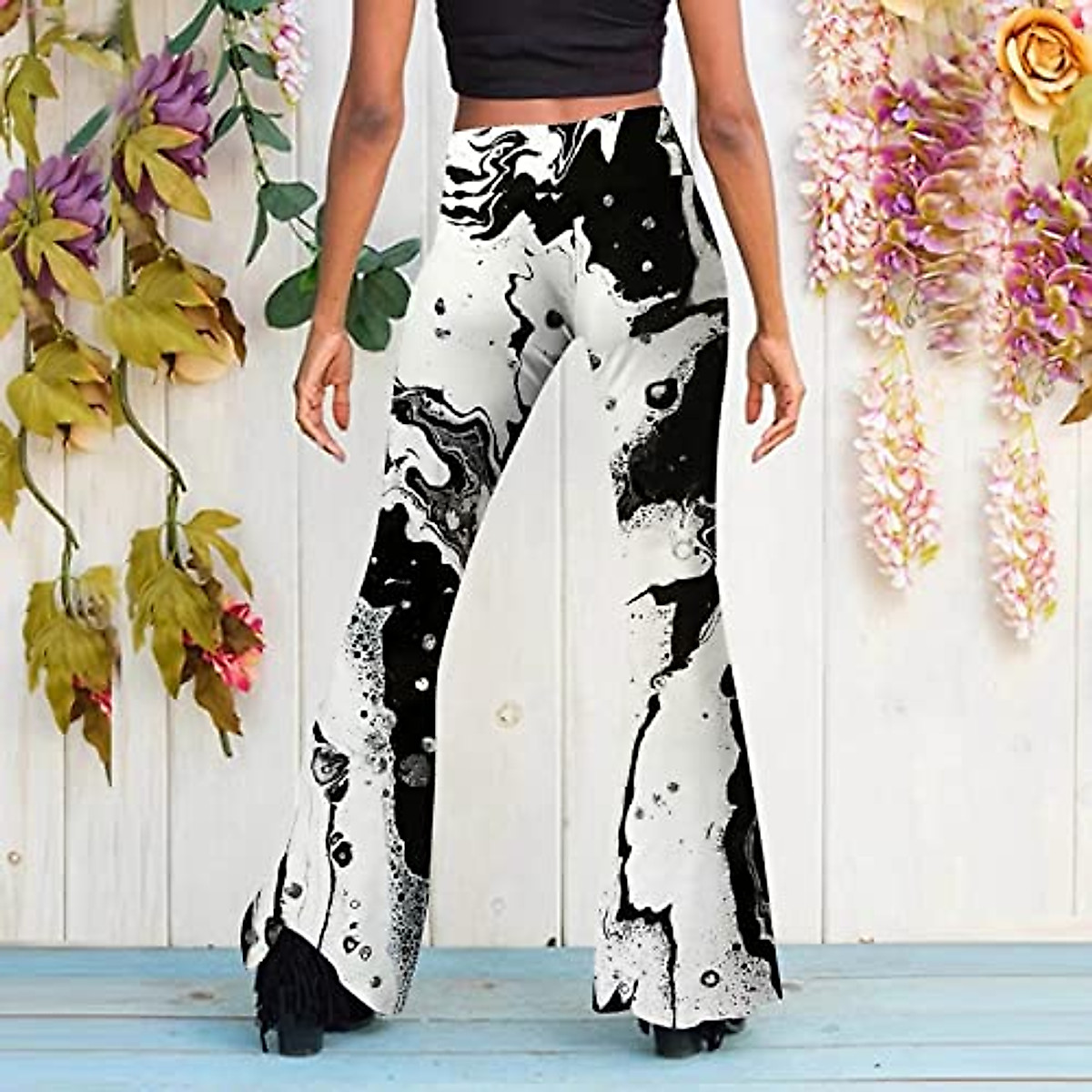 HCNTES Yoga Pants Women Leggings for Women Fashion Womens Tummy Control Flare Leggings Print High Waist Wide Leg Yoga Pants Work Pants for Women Womens Fall Fashion 2023 Black