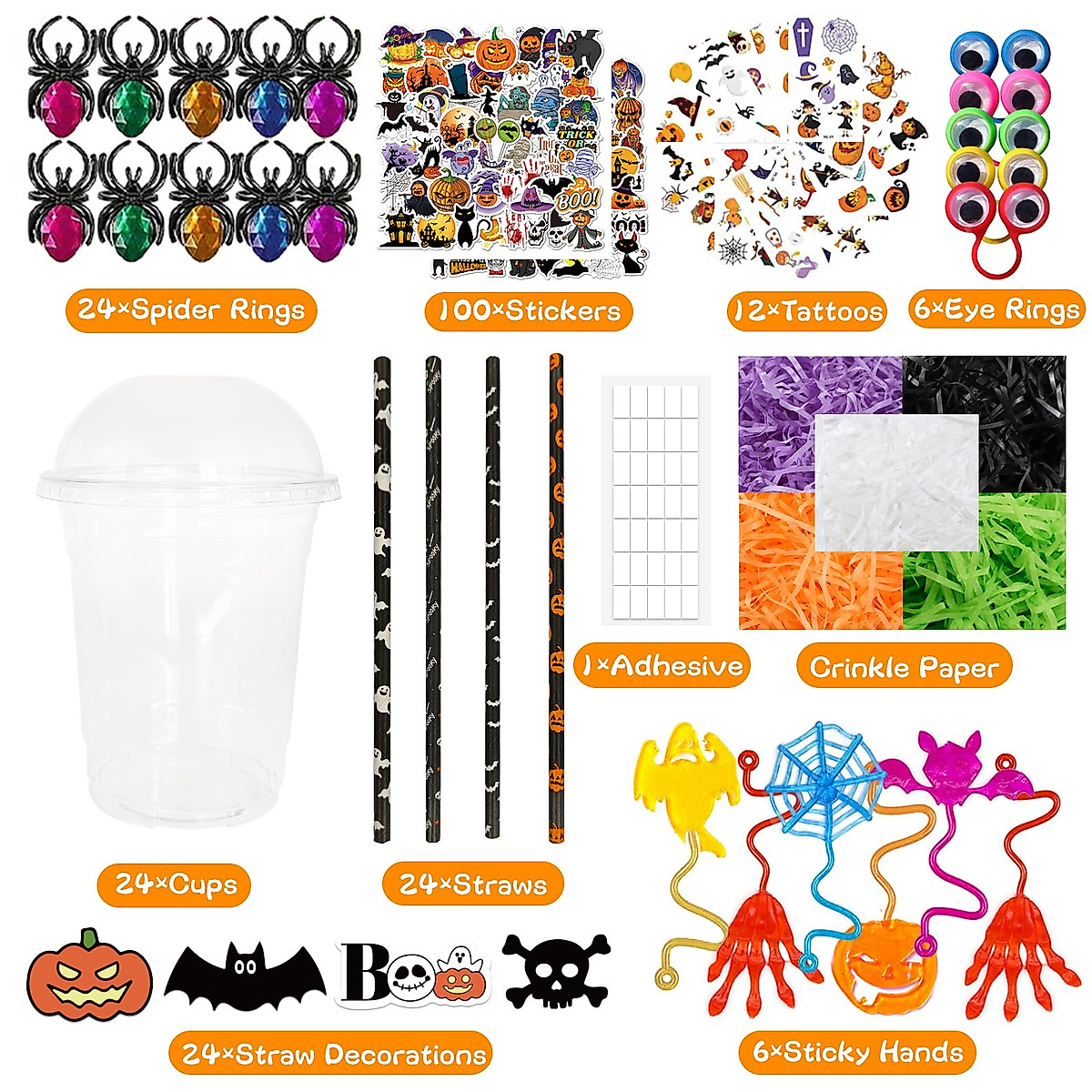 Coneatness Halloween Party Favors, 24 Pack Kids Party Cups Bulk, 292 Pcs Toys for Trick or Treat, Treat Bags Goodie Bag Stuffers Fillers Classroom Prizes Non-candy Treats