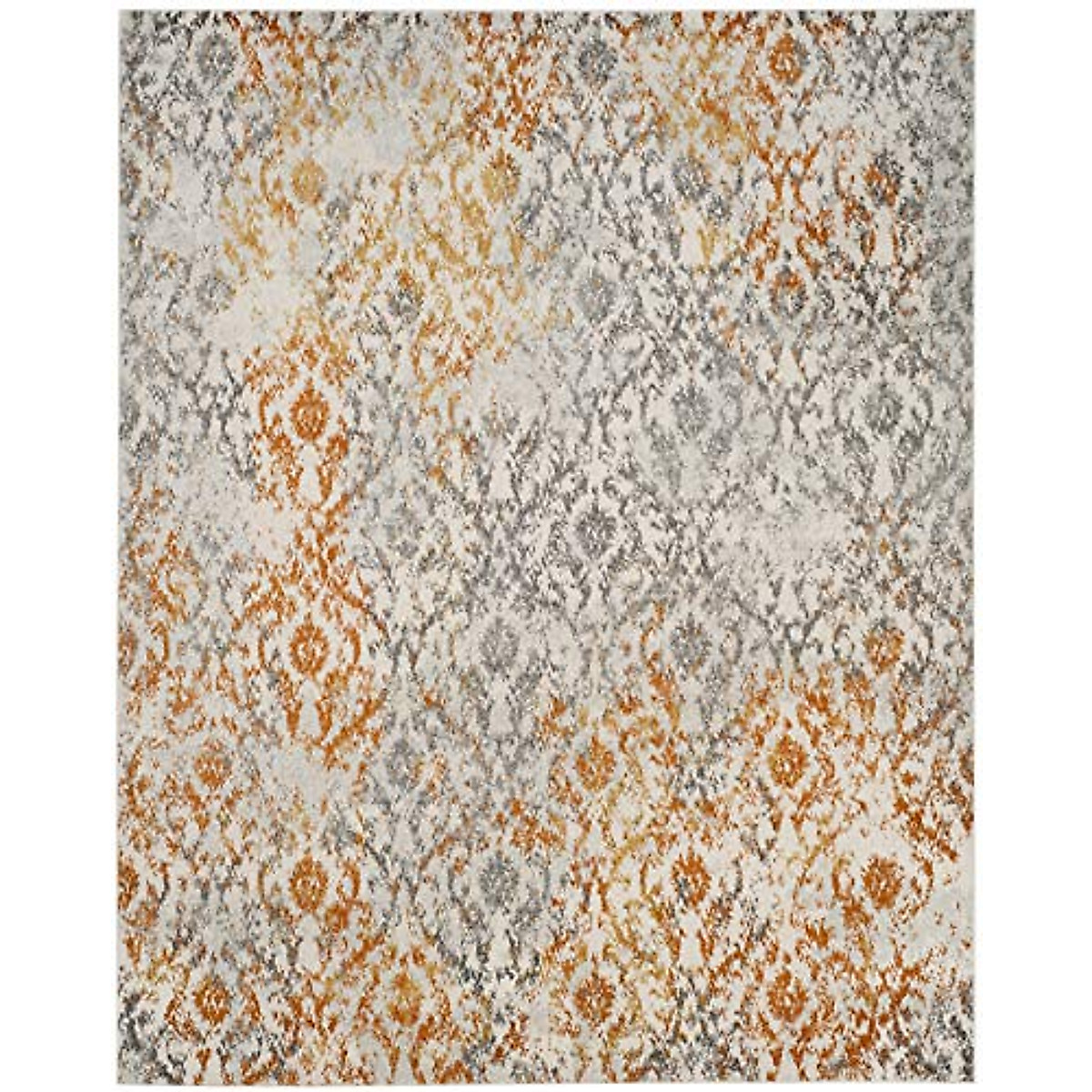 SAFAVIEH Madison Collection 6'7" x 9'2" Cream / Orange MAD608K Boho Chic Distressed Non-Shedding Living Room Bedroom Dining Home Office Area Rug