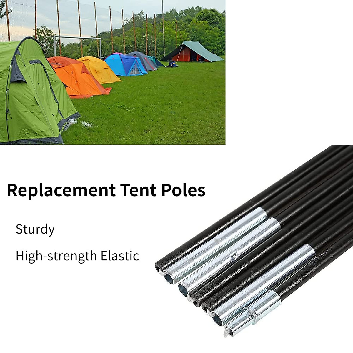 Tent Pole Support, 2 pcs 7 Sections Outdoor Camping Fiberglass Tent Pole Replacements Rod Double Tent Pole Support Frames Kit Tent Support Replacement Accessories for Camping Backpacking Hiking