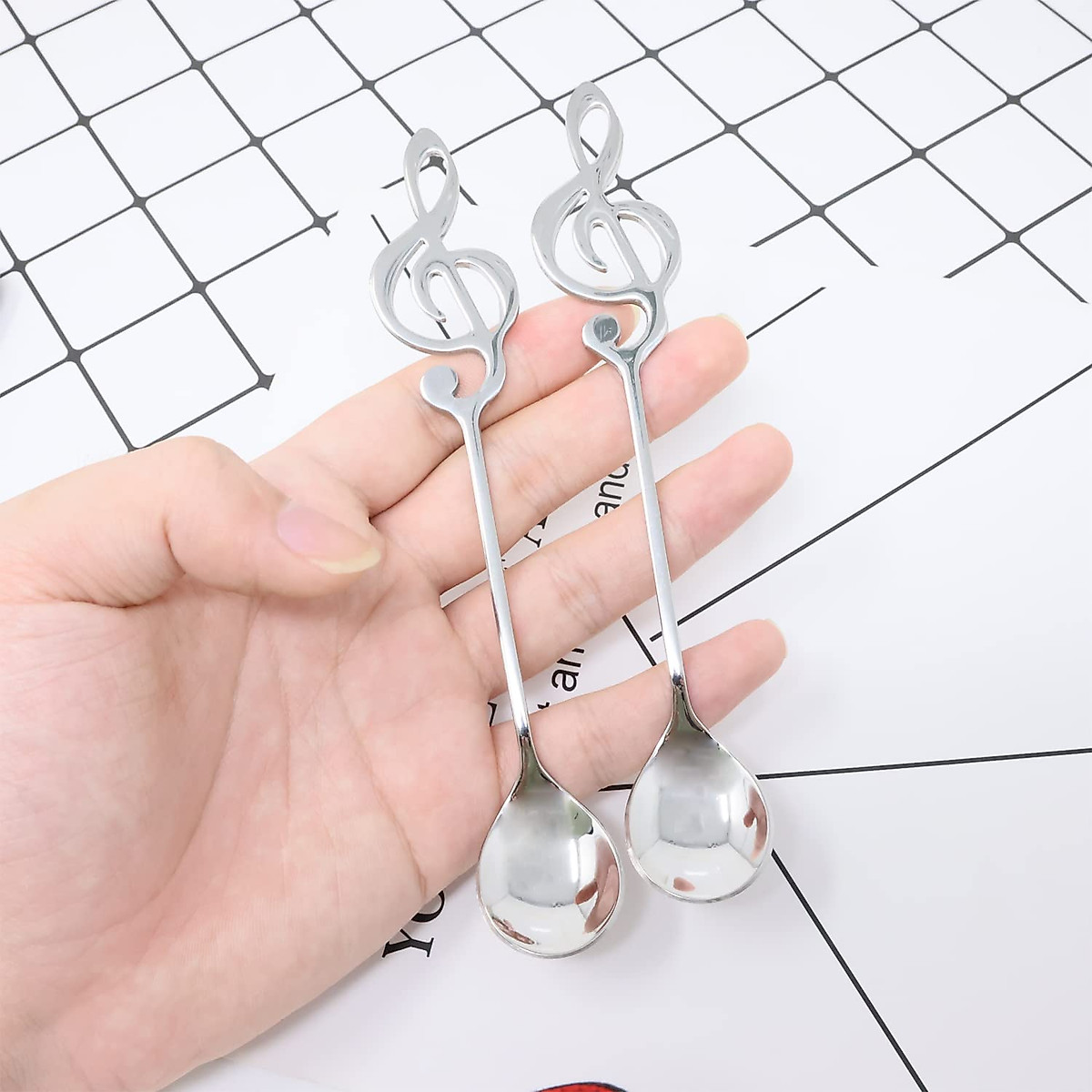 Honbay 6PCS Stainless Steel Coffee Spoons Musical Note Mixing Teaspoons Small Dessert Ice Cream Spoons for Home, School, Office or Restaurant (6.14")
