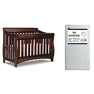 Delta Children Bentley S Series 4-in-1 Crib, Black Cherry Espresso + Serta Perfect Slumber Dual Sided Recycled Fiber Core Crib and Toddler Mattress (Bundle)