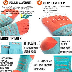 AONIJIE Toe Socks for Men and Women High Performance Athletic Five Finger Quarter Socks Soft, Comfortable and Breathable, Medium