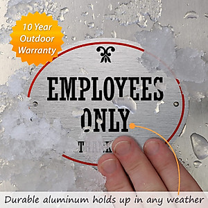 SmartSign Employees Only Sign - Thank You” Diamond Plate Sign with Foam Tape & Holes, 4 x 5 inch Matte Finish, 32 mil Anodized Aluminum, Black and Silver, Made in USA